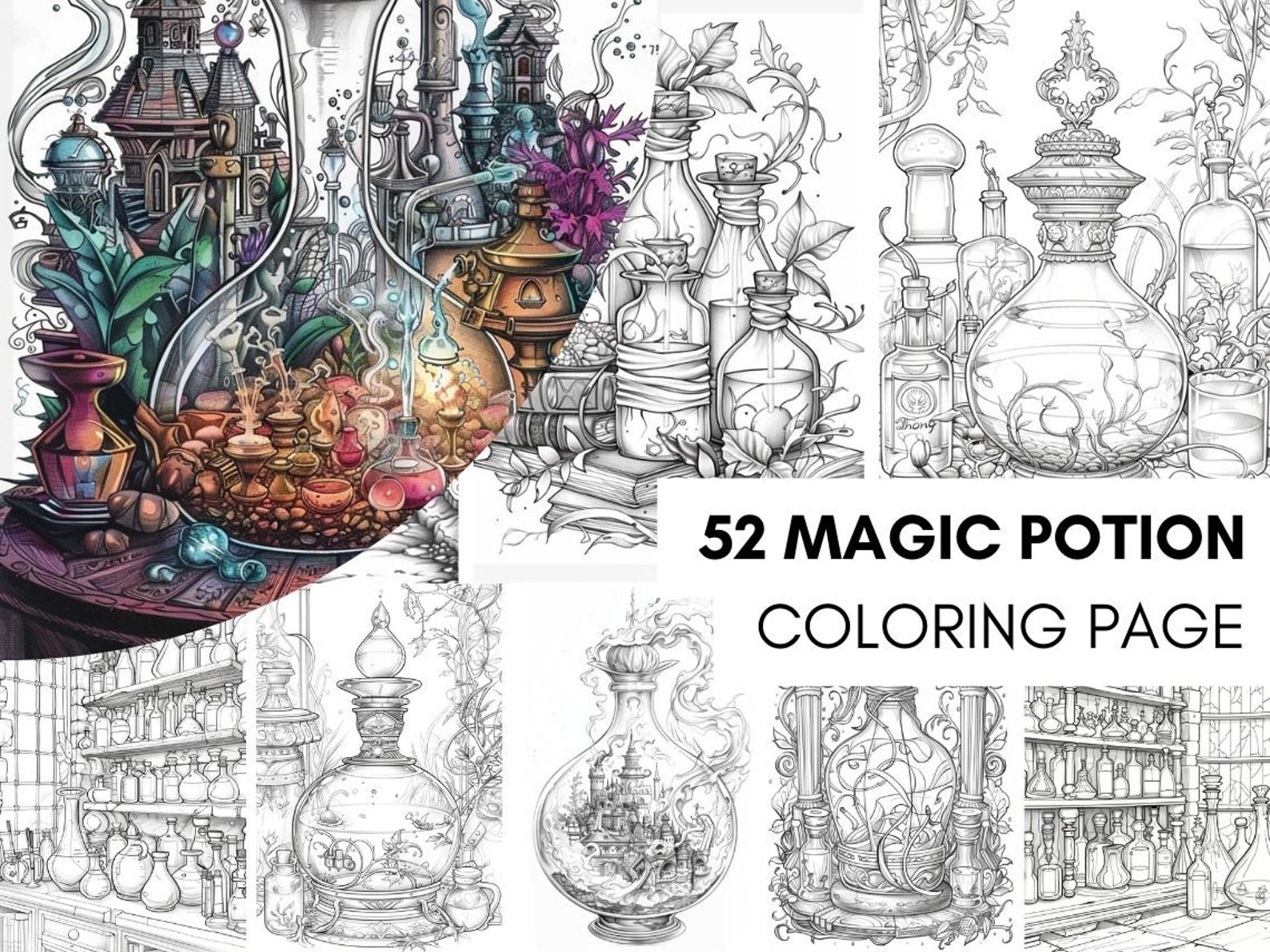 50 Magic Potion Coloring Pages Adult, Teens and Kids Coloring Book ...