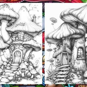 Enchanted Forest Mushroom House Coloring Book, Gnome Coloring Book ...