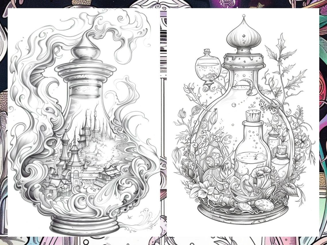 50 Magic Potion Coloring Pages Adult, Teens and Kids Coloring Book ...