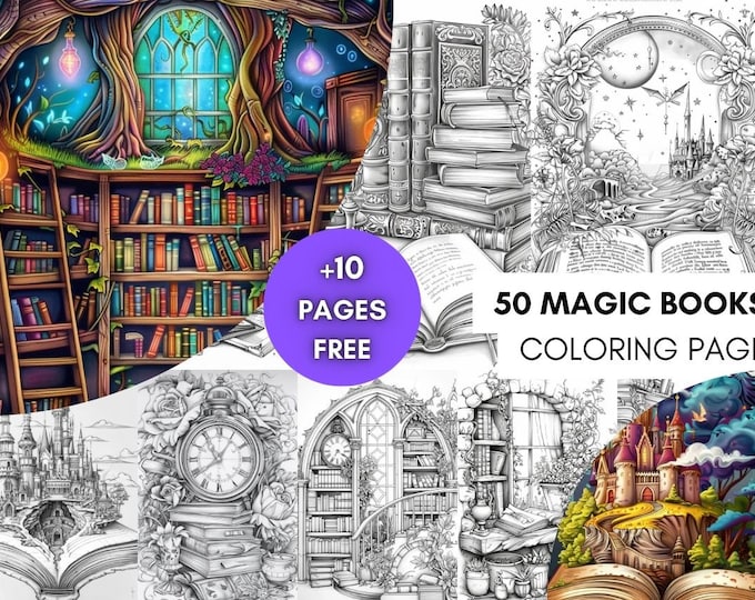60 Magical Fantasy Coloring Book Pages for Kids Adults, Fairytale ...