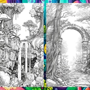Magical Enchanted Forest Coloring Book Pages for Adults, Fairytale ...