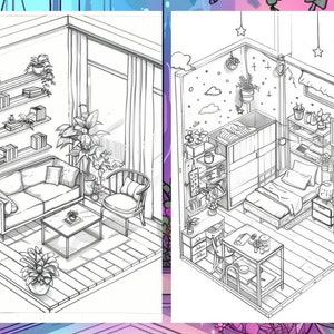 Cute Pocket Room Coloring Book, Isometric Coloring Pages, Interior ...