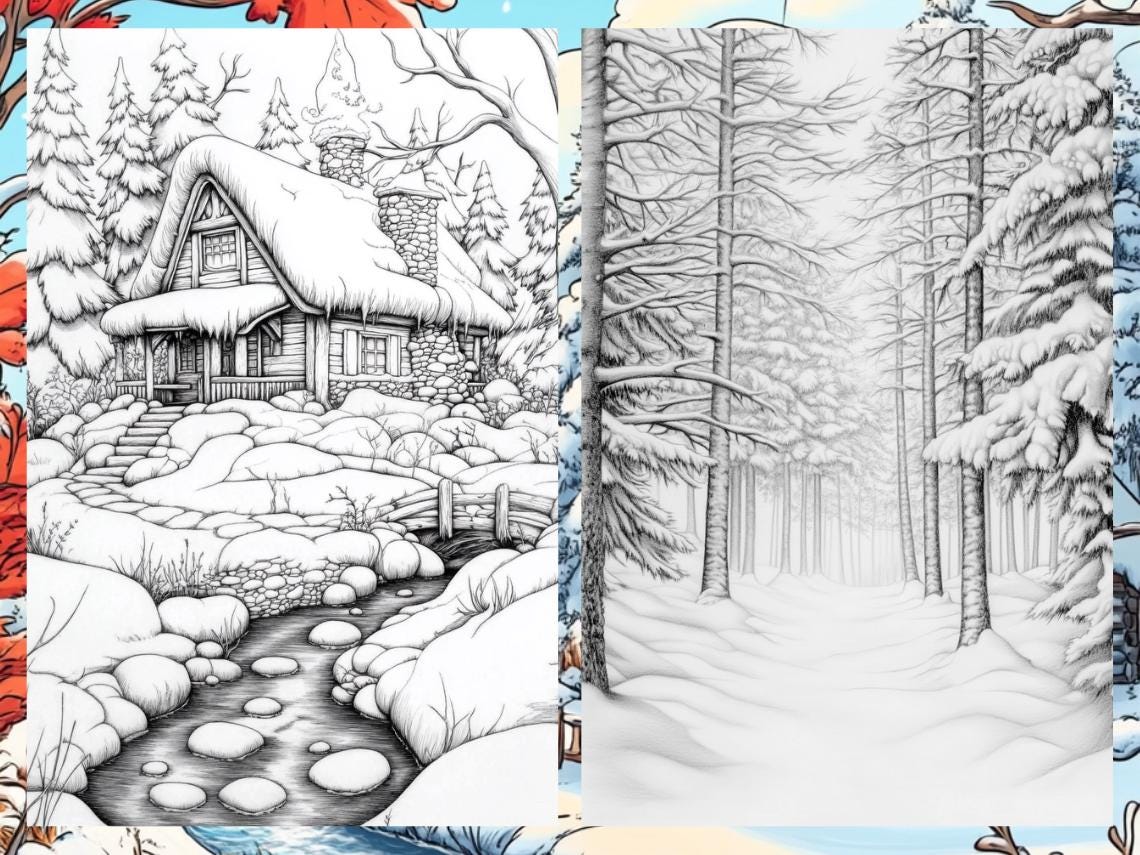 Coloring Book Winter House Landscape, Winter Wonderland Coloring Pages ...