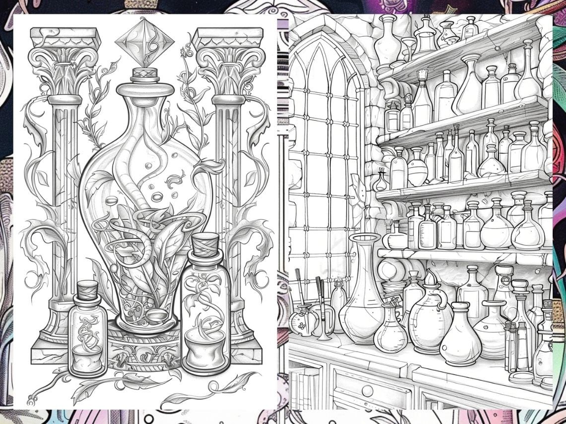 50 Magic Potion Coloring Pages - Adult, Teens and Kids Coloring Book ...