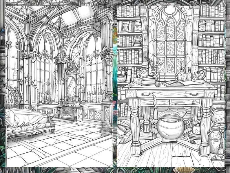 50 Fantasy Interior Coloring Pages - Adult, Teens and Kids Coloring ...