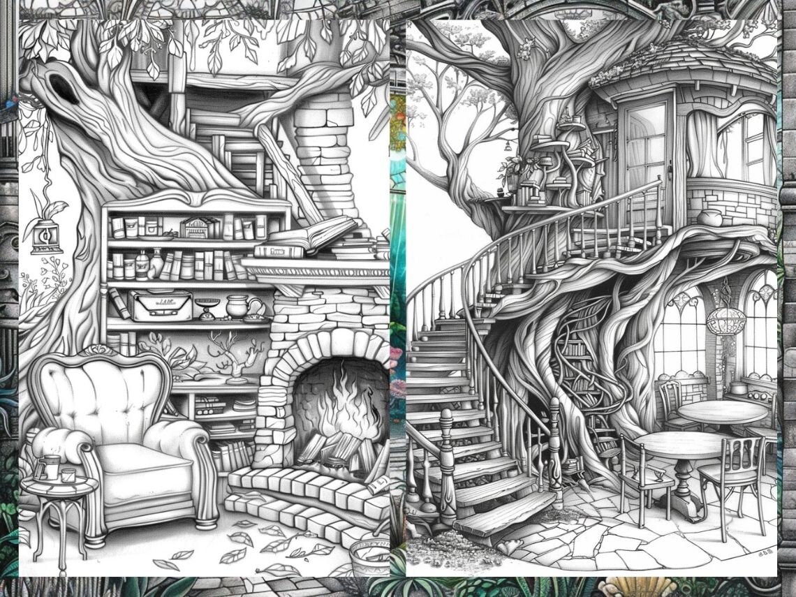 50 Fantasy Interior Coloring Pages Adult, Teens and Kids Coloring Book ...