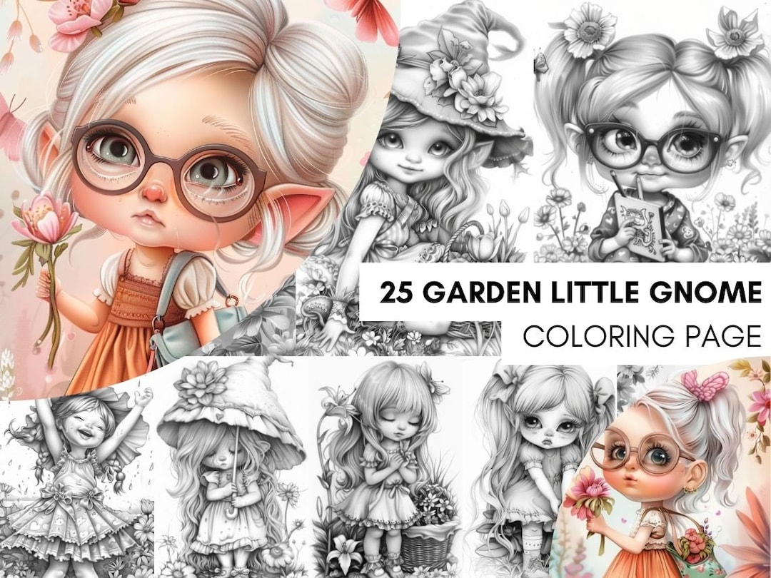 Garden Cute Gnome Coloring Pages, Gnome Coloring Book, Enchanted Garden ...