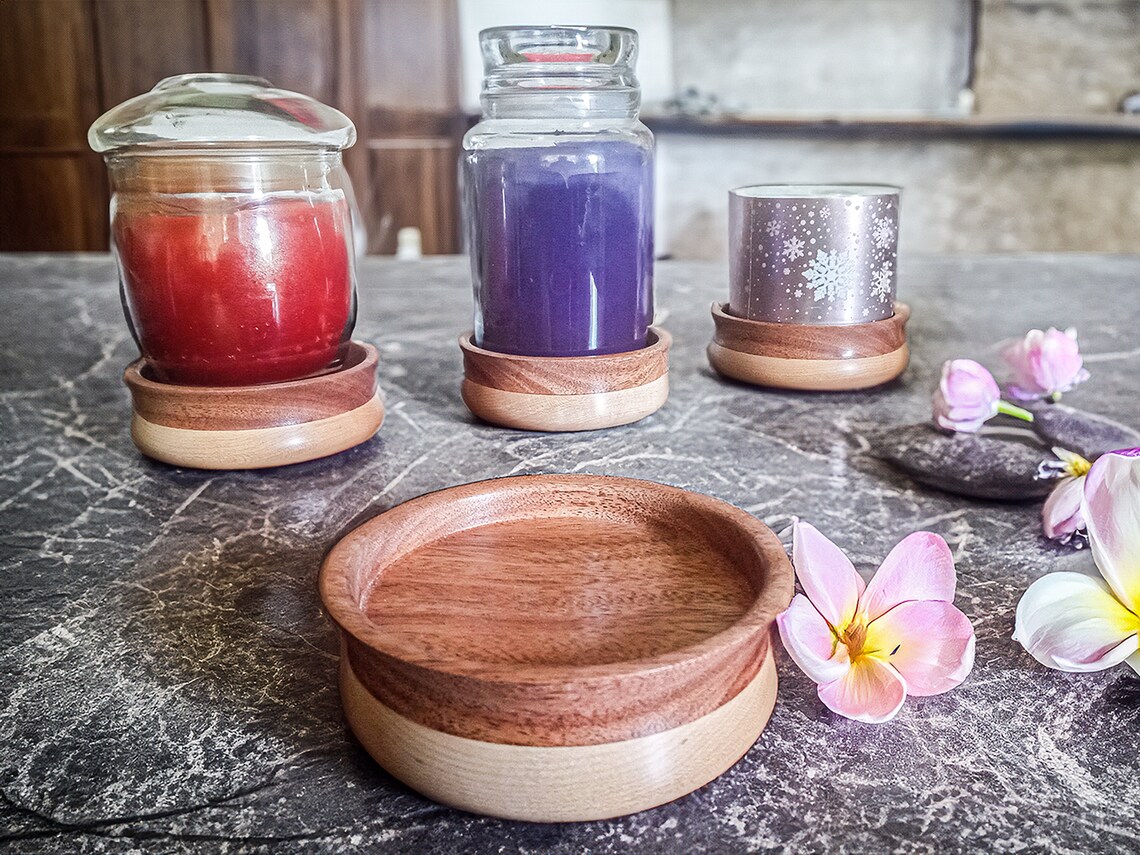 African Mahogany and Maple Wood Jar Candle Coaster - Etsy