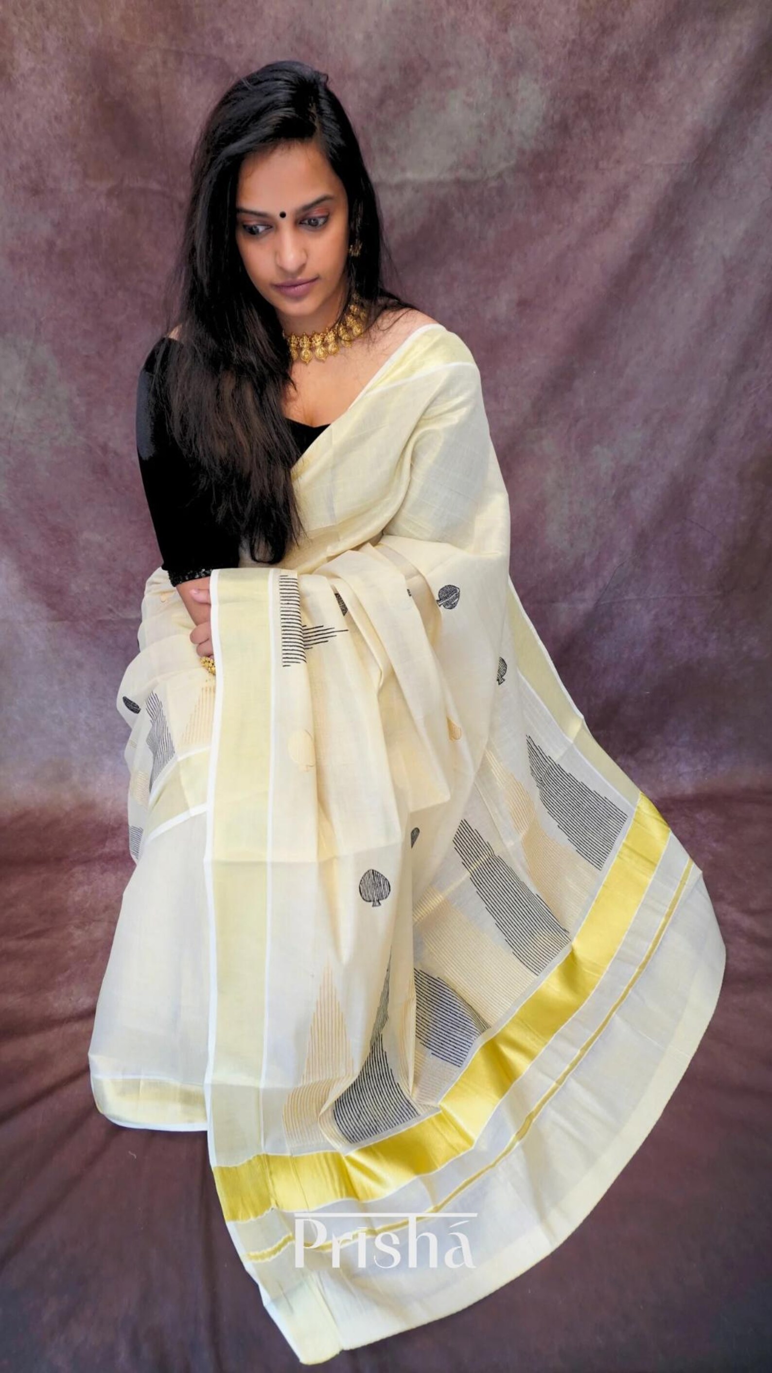 Kerala Cotton Tissue Silk Saree With Gold Kasavu Border and Hand ...