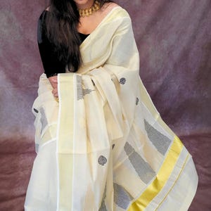 Kerala Cotton Tissue Silk Saree With Gold Kasavu Border and Hand ...