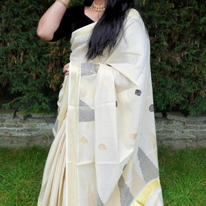 Kerala Cotton Tissue Silk Saree With Gold Kasavu Border and Hand ...
