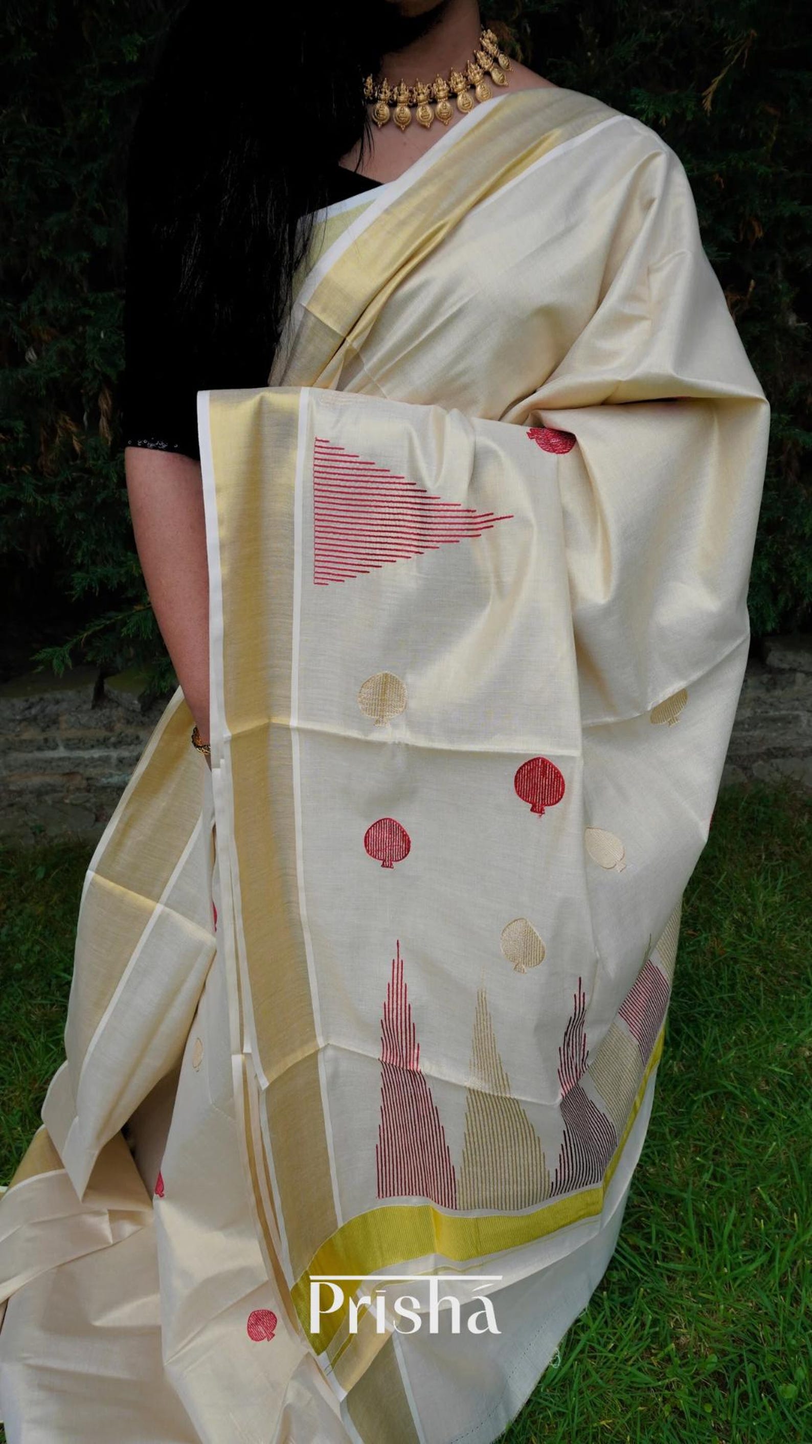 Kerala Cotton Tissue Silk Saree With Gold Kasavu Border and Hand ...