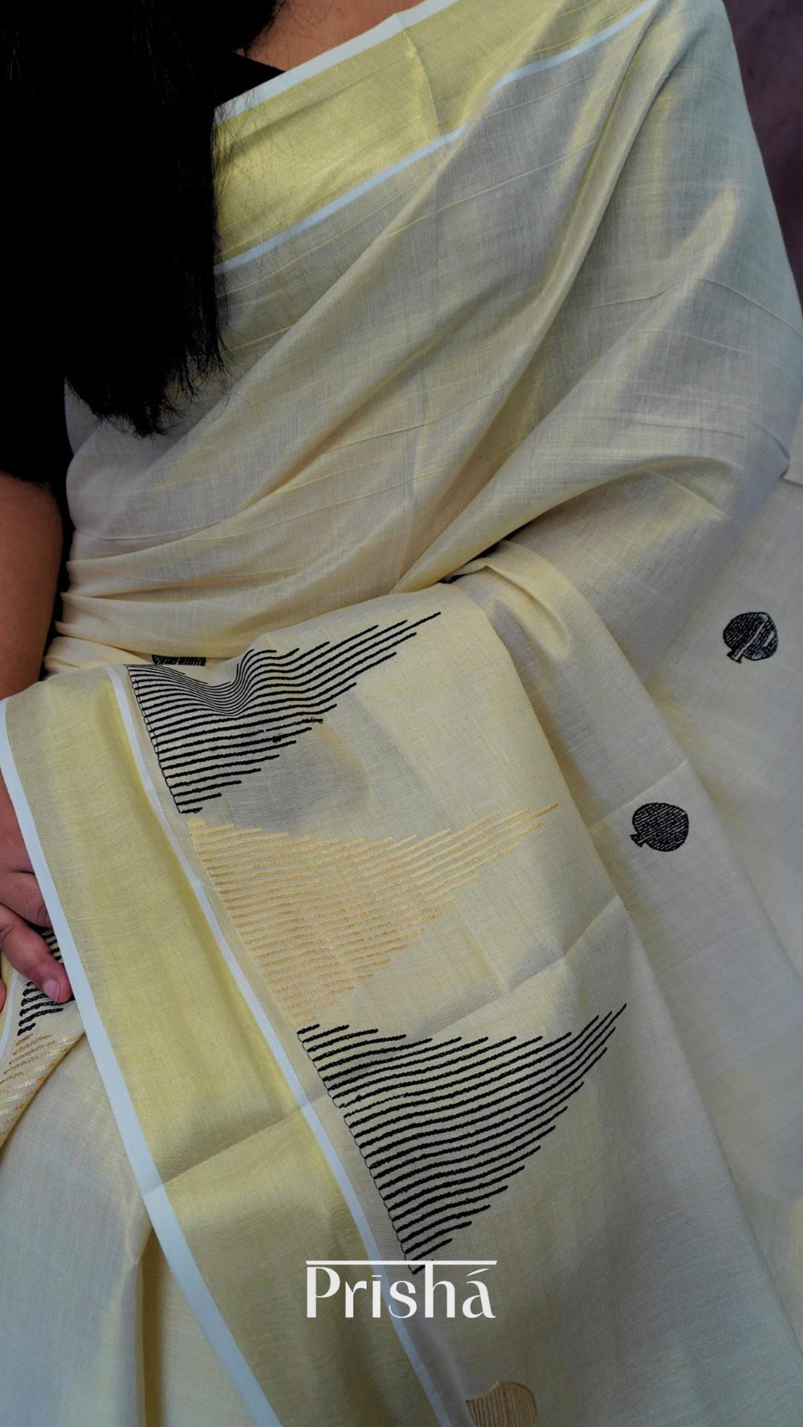 Kerala Cotton Tissue Silk Saree With Gold Kasavu Border and Hand ...