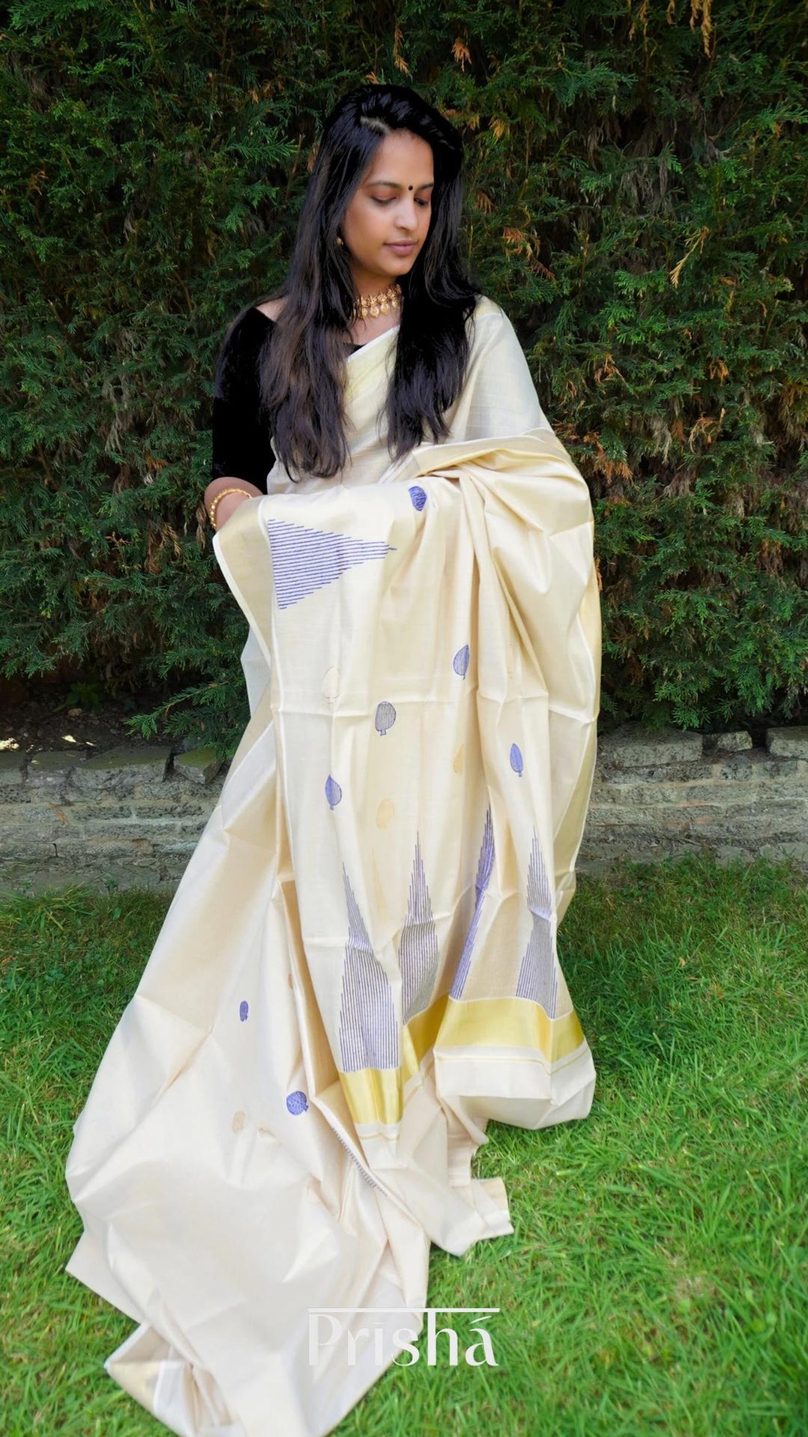 Kerala Cotton Tissue Silk Saree With Gold Kasavu Border and Hand ...