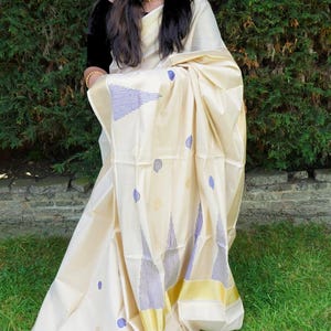 Kerala Cotton Tissue Silk Saree With Gold Kasavu Border and Hand ...