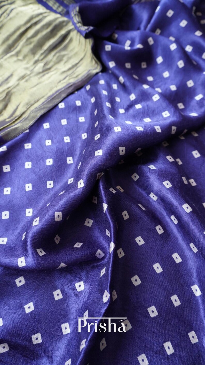 Indigo Pure Modal Silk Saree With White Ajarkh Print All Over the Body ...