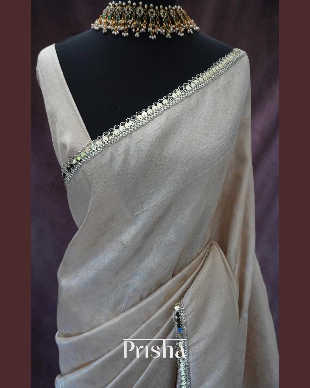 Gold Banarasi Ragula Silk Saree With Hibiscus Flower Inspired Embossed ...