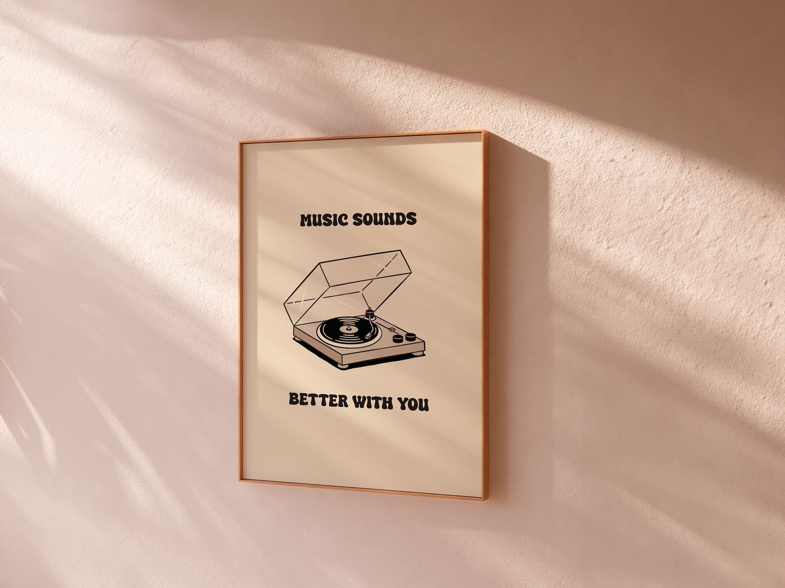 Record Player Wall Art Turntable Illustration Slogan Music Sounds ...