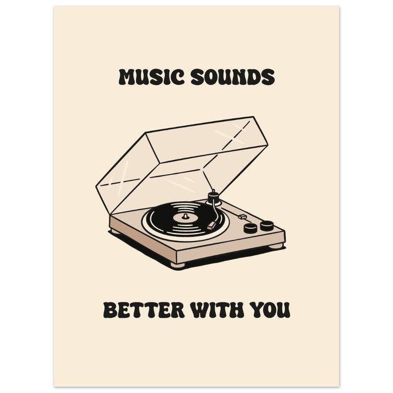 Record Player Wall Art Turntable Illustration Slogan Music Sounds ...