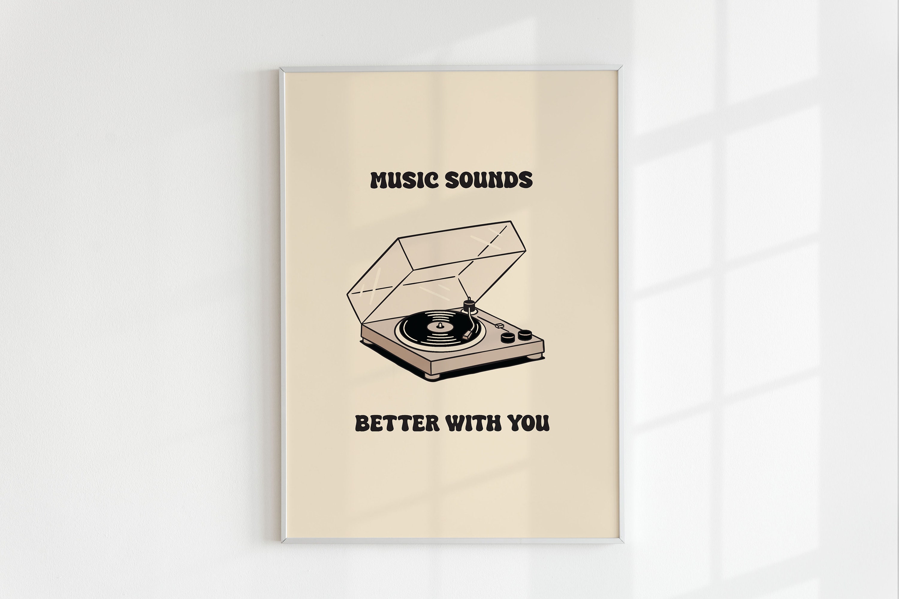Record Player Wall Art Turntable Illustration Slogan Music Sounds ...
