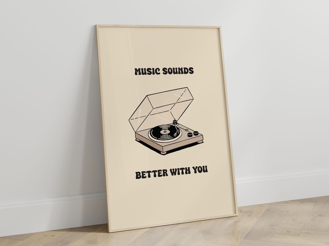 Record Player Wall Art Turntable Illustration Slogan Music Sounds ...