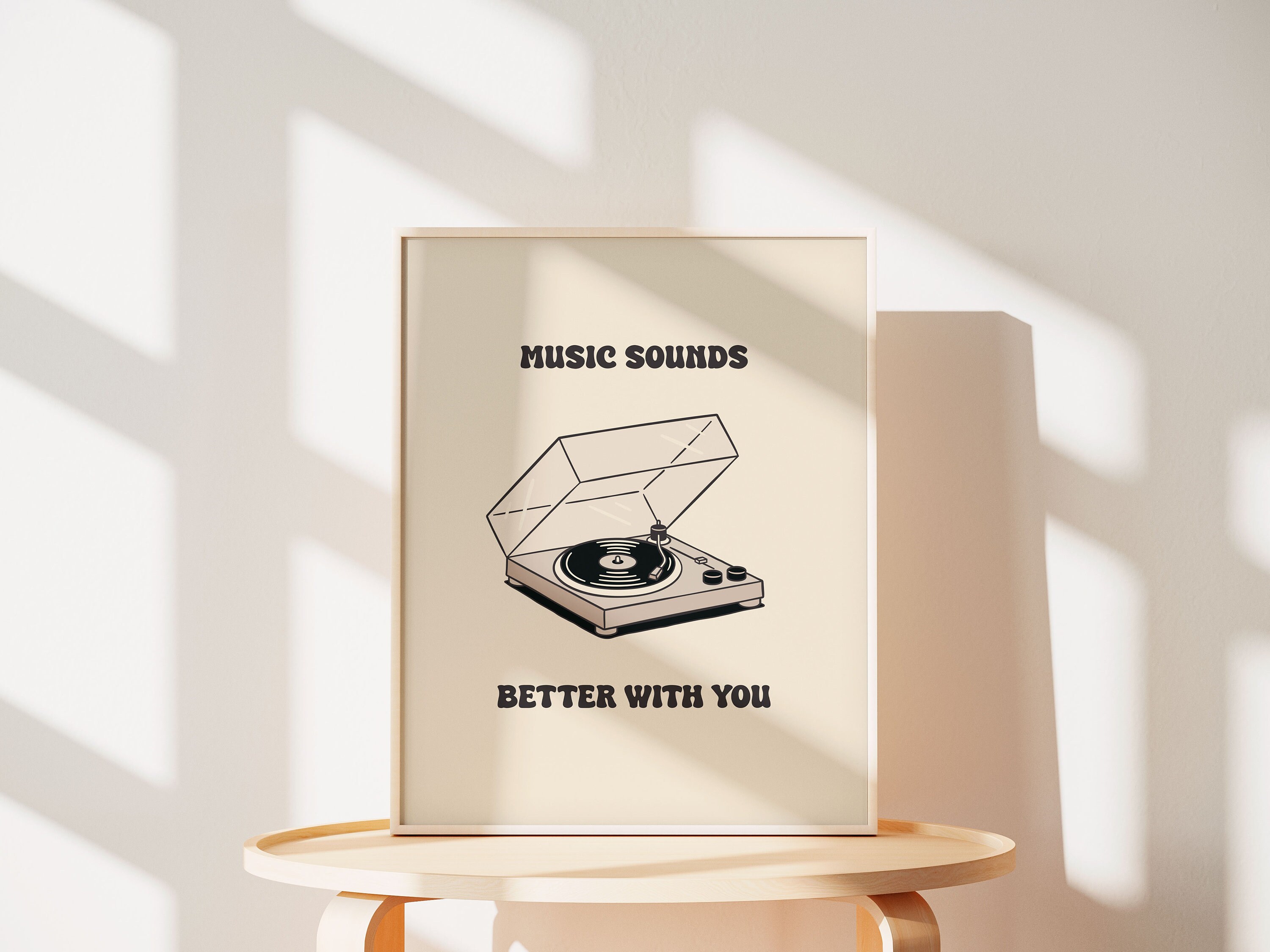 Record Player Wall Art Turntable Illustration Slogan Music Sounds ...
