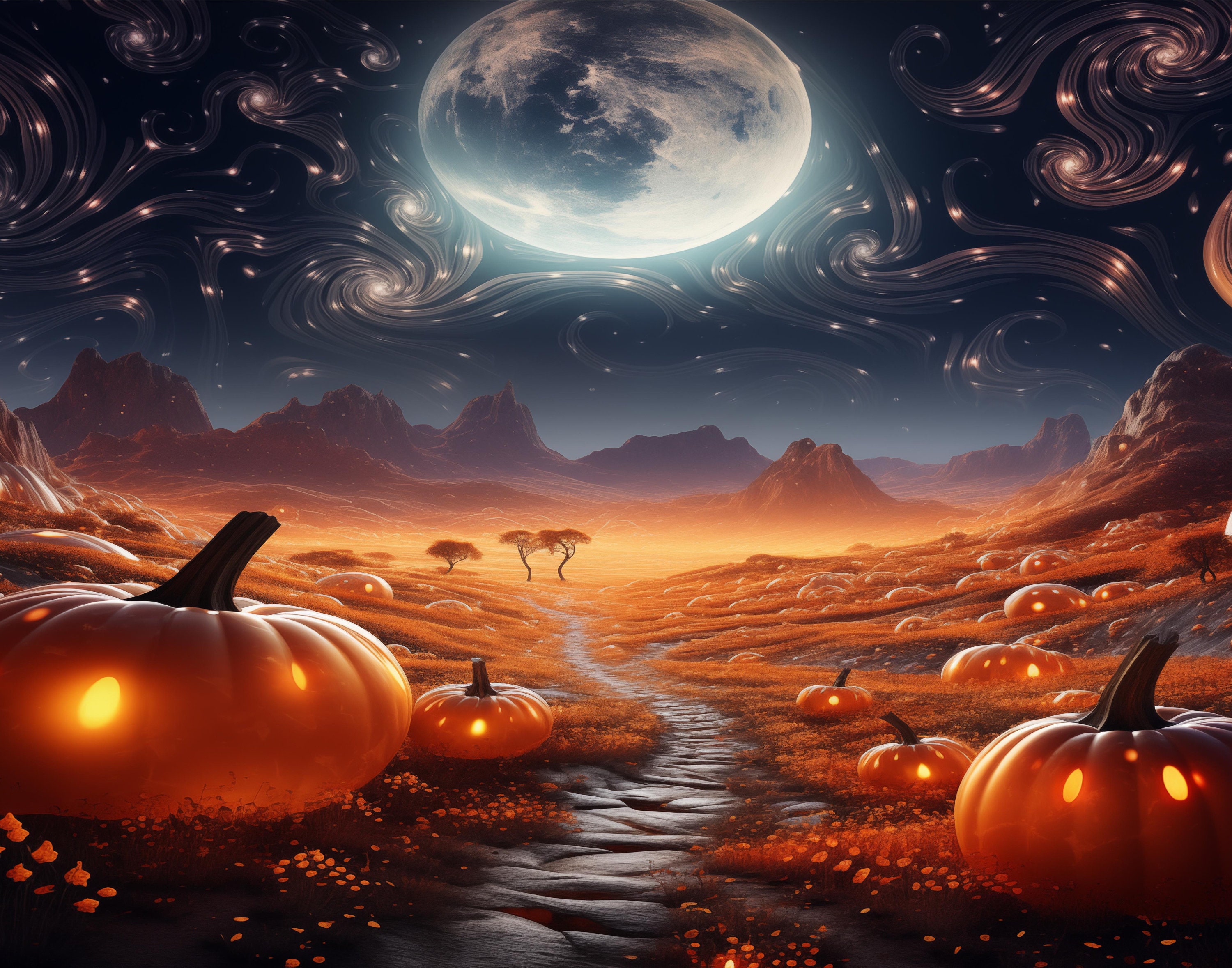 Pumpkin Planet Digital Wall Art Downloadable AI Generated Art Image - Etsy