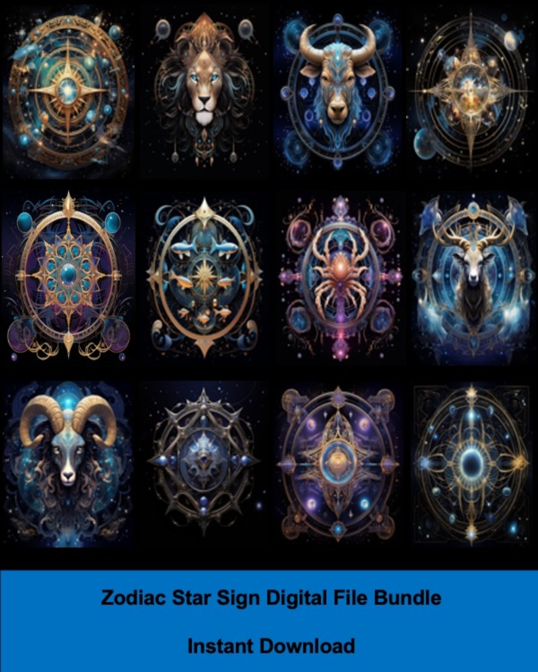 Astrology Star Sign Digital Wall Art Bundle | Downloadable AI Generated ...