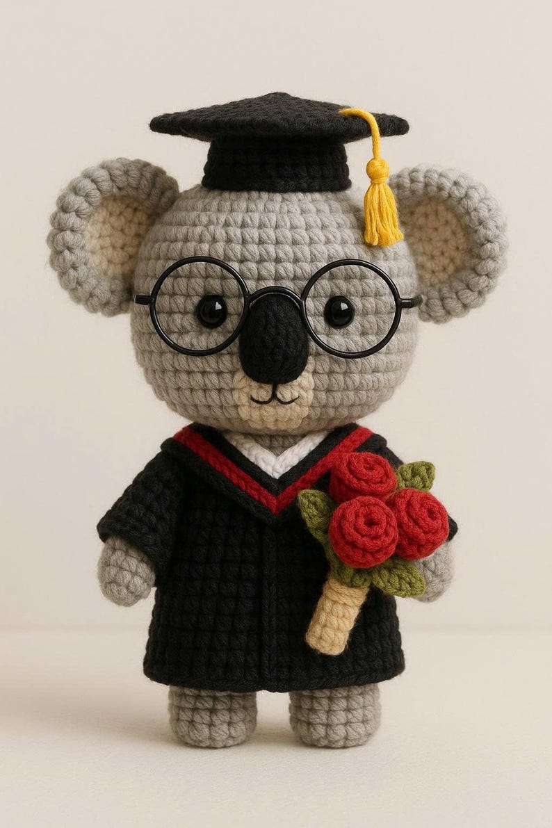 Koala Crochet Handmade – Wool Koala Bear Wearing Graduation Gown, Cute ...