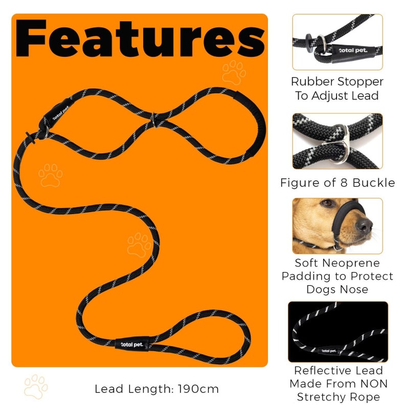 Rope Figure of 8 Dog Lead Halti Head Collar With Nose Padding and ...