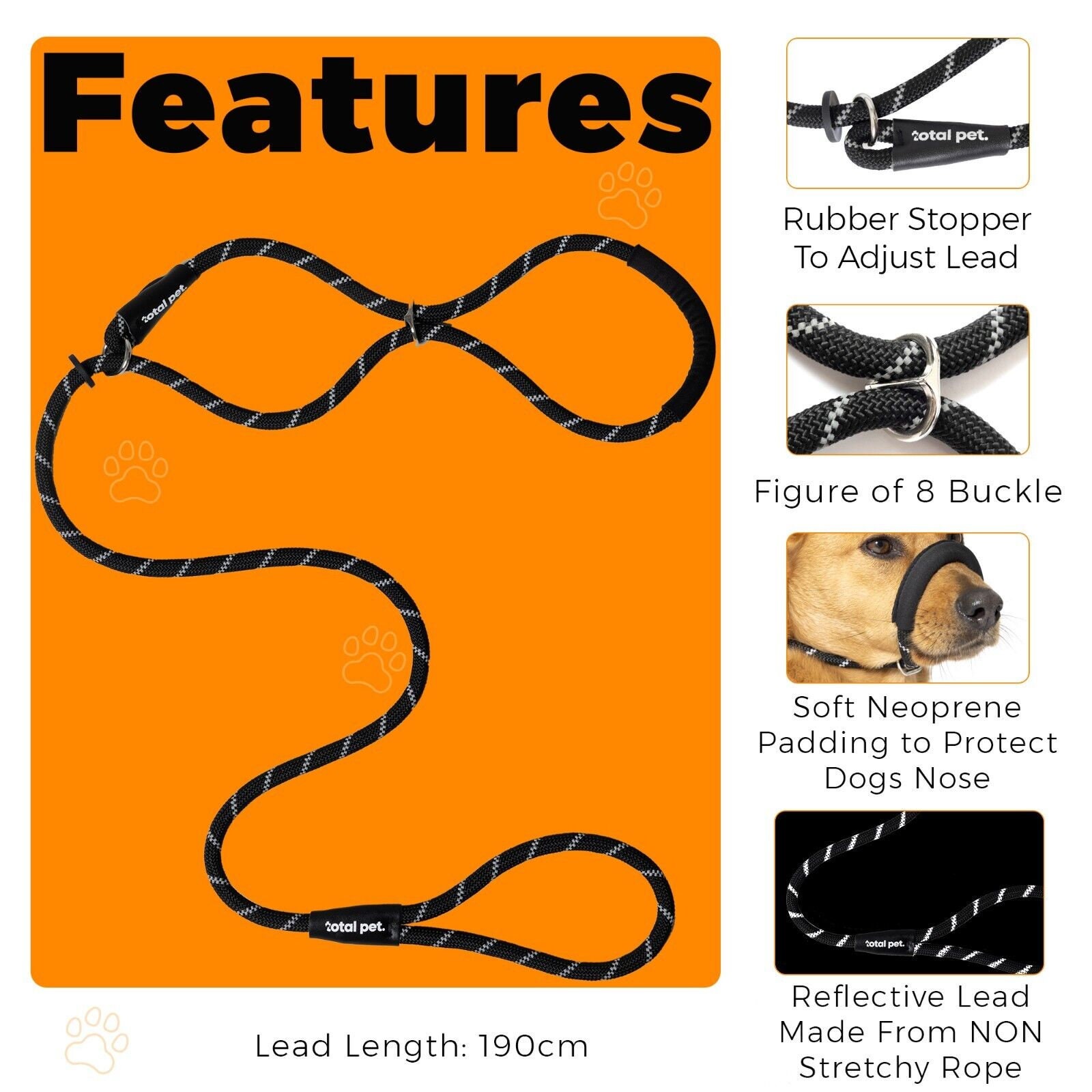 Rope Figure of 8 Dog Lead Halti Head Collar With Nose Padding and ...