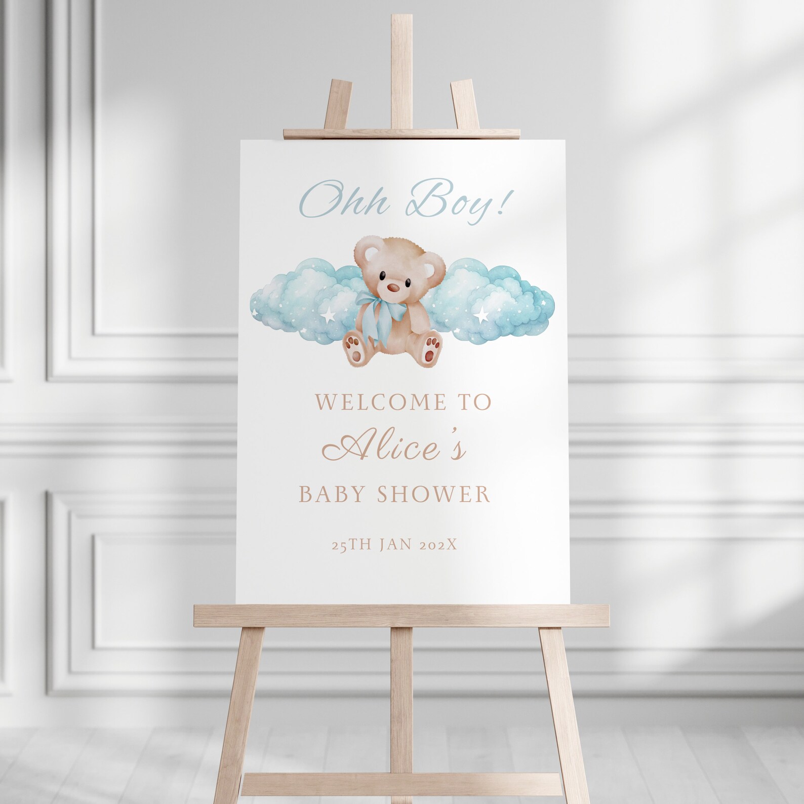 Teddy Bear Baby Shower Welcome Sign, Blue Clouds (digital Download) - Etsy