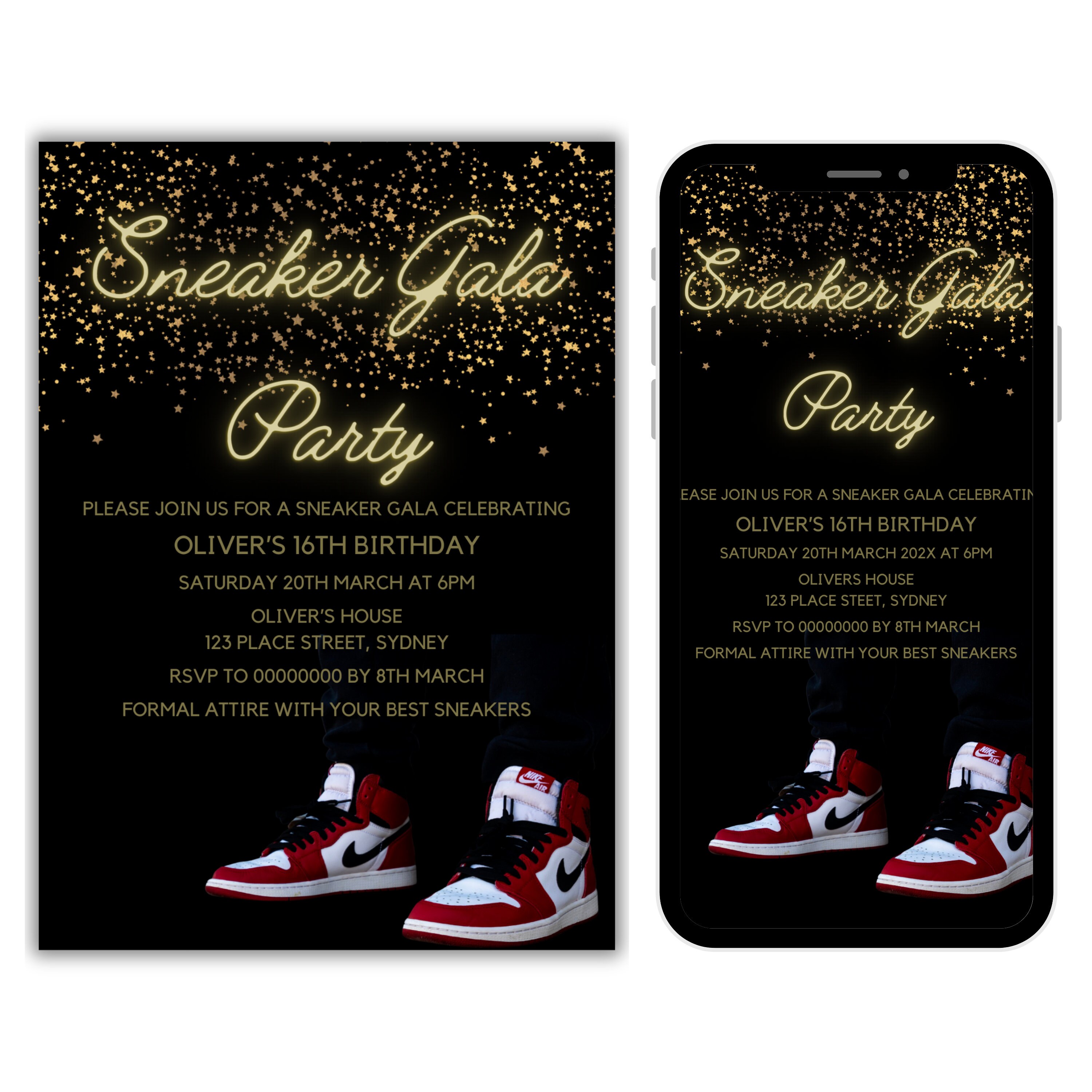 Sneaker Gala Invitation, Sneaker Birthday Invitation, Sneaker Ball ...