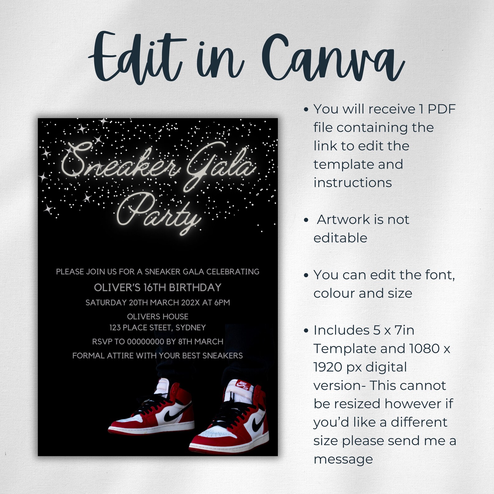 Sneaker Gala Invitation, Sneaker Birthday Invitation, Sneaker Ball ...