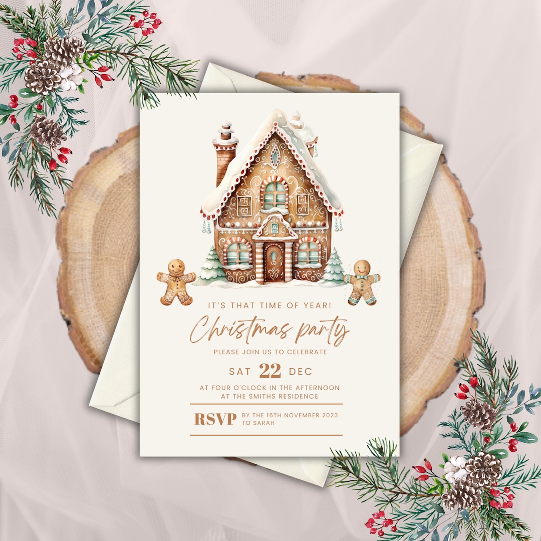 Gingerbread Christmas Party Invitation, Christmas Party Invite ...