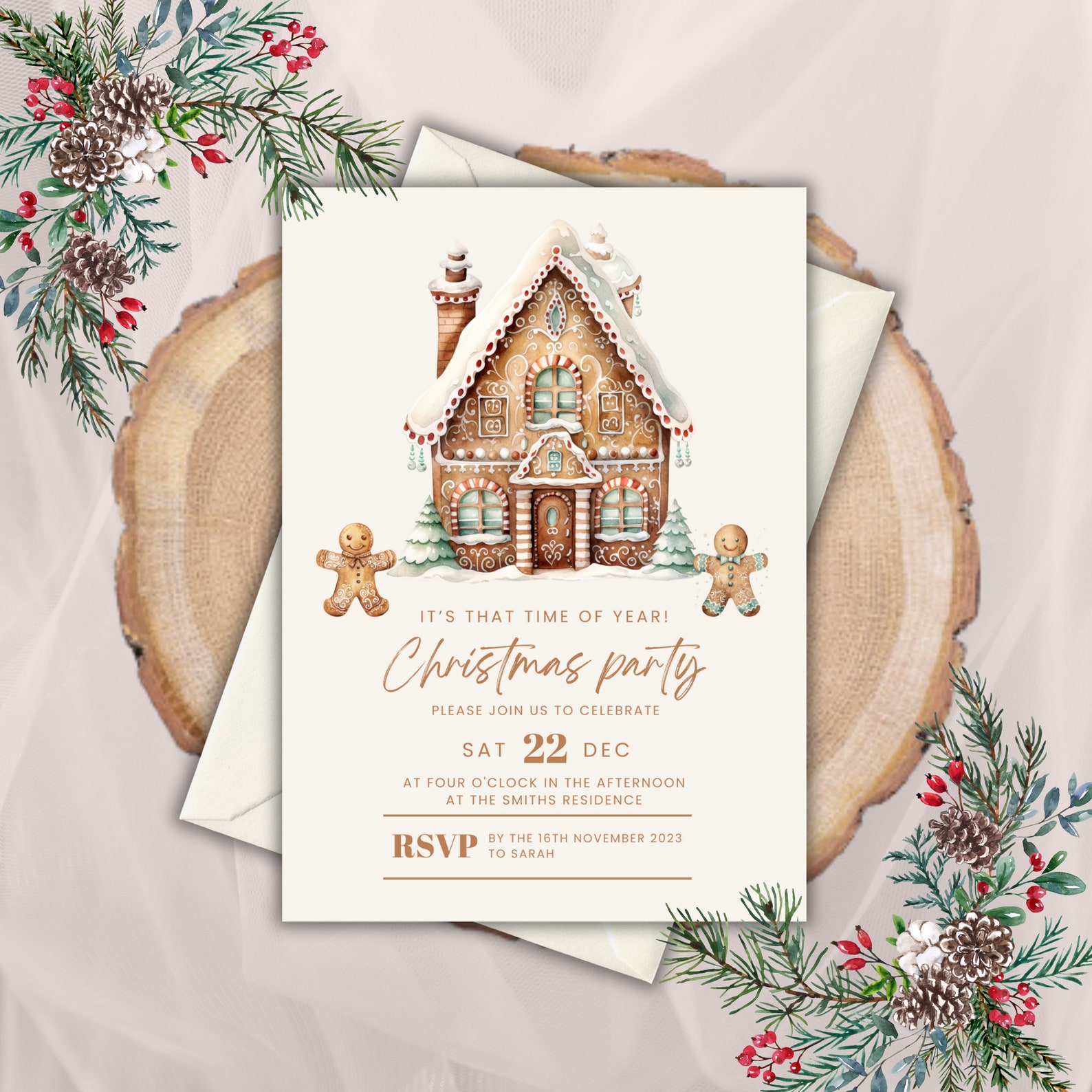 Gingerbread Christmas Party Invitation, Christmas Party Invite ...
