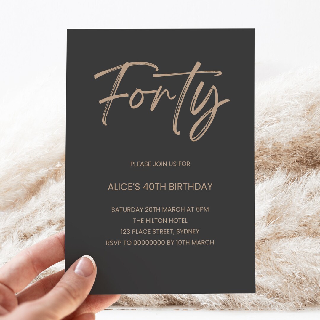 Forty Birthday Party Invitation, Minimalist 40th Birthday Party Invite ...