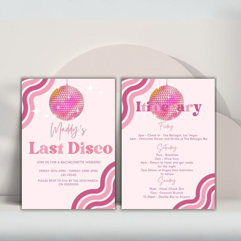 Last Disco Bachelorette Invitation & Weekend Itinerary – Retro ...