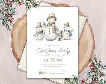 Editable Snowman Christmas Party Invitation Template Editable - Etsy UK