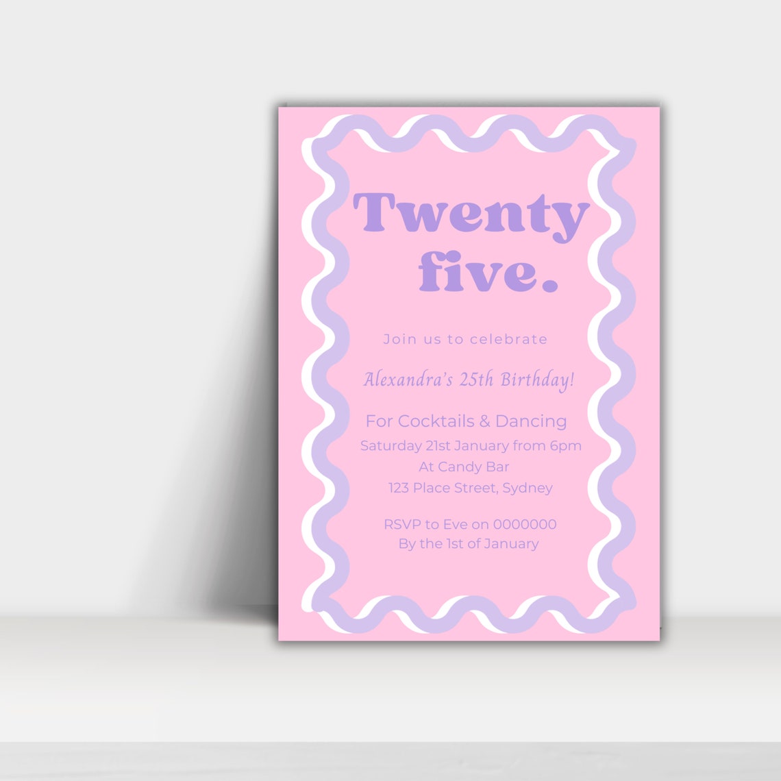 25th Birthday Invitation, Pink and Purple Invite, Editable Invite ...