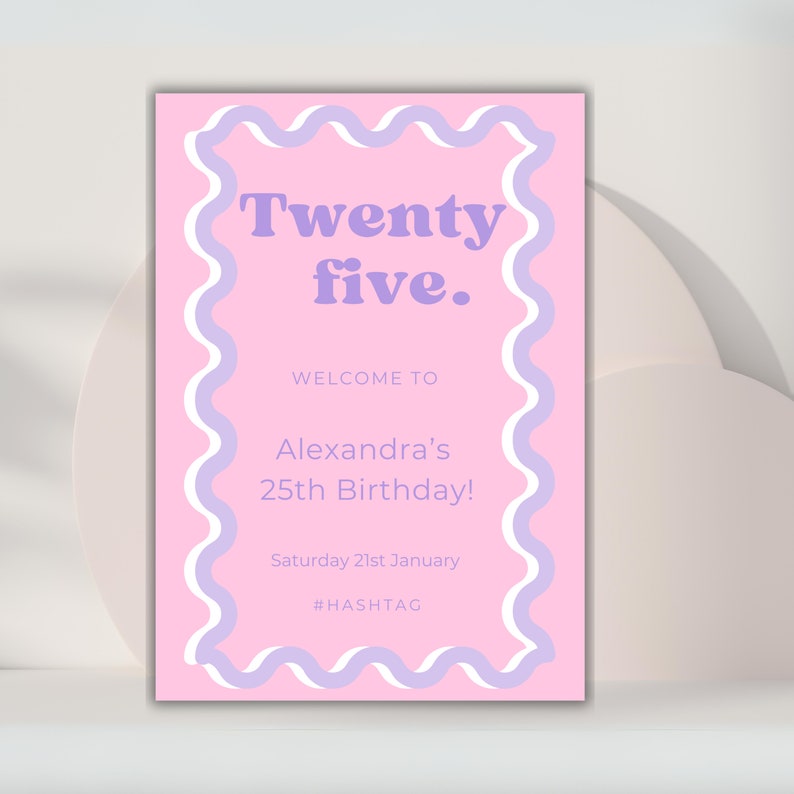 Pink and Purple Wavy Welcome Sign, Pink Wavy Welcome Sign, Birthday ...