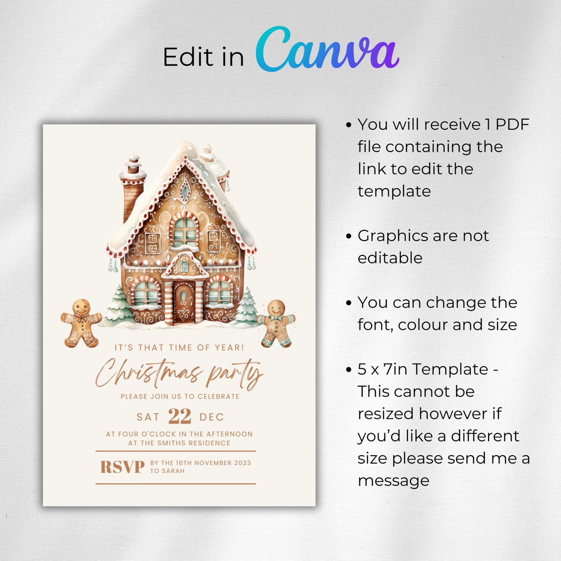 Gingerbread Christmas Party Invitation, Christmas Party Invite ...