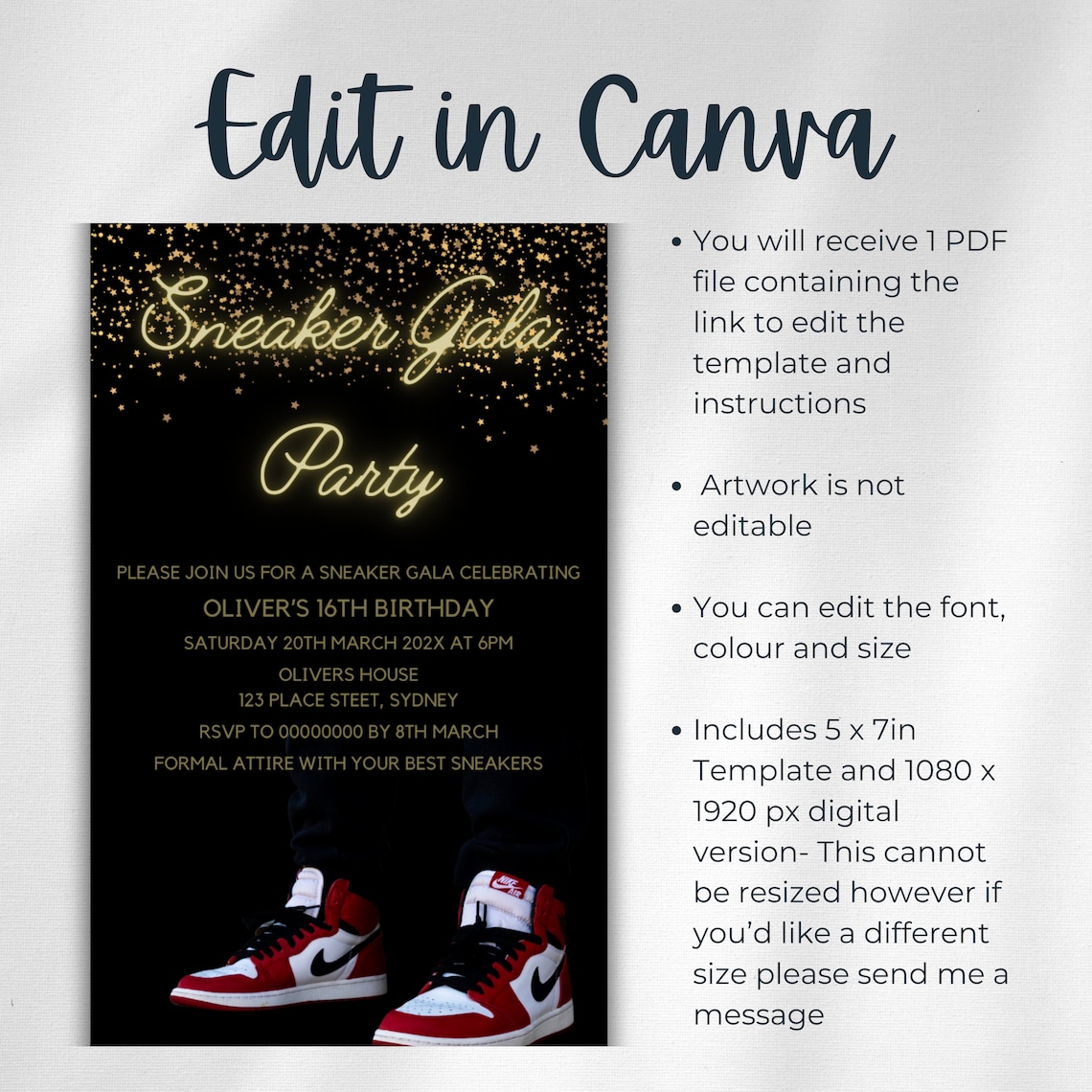Sneaker Gala Invitation, Sneaker Birthday Invitation, Sneaker Ball ...