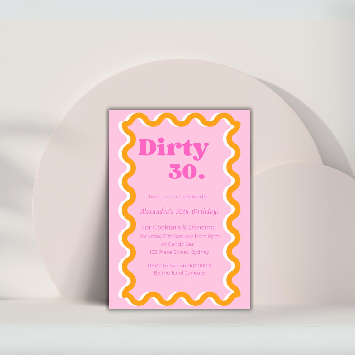 Dirty 30 Birthday Invitation, Pink and Orange Invite, Editable Invite ...