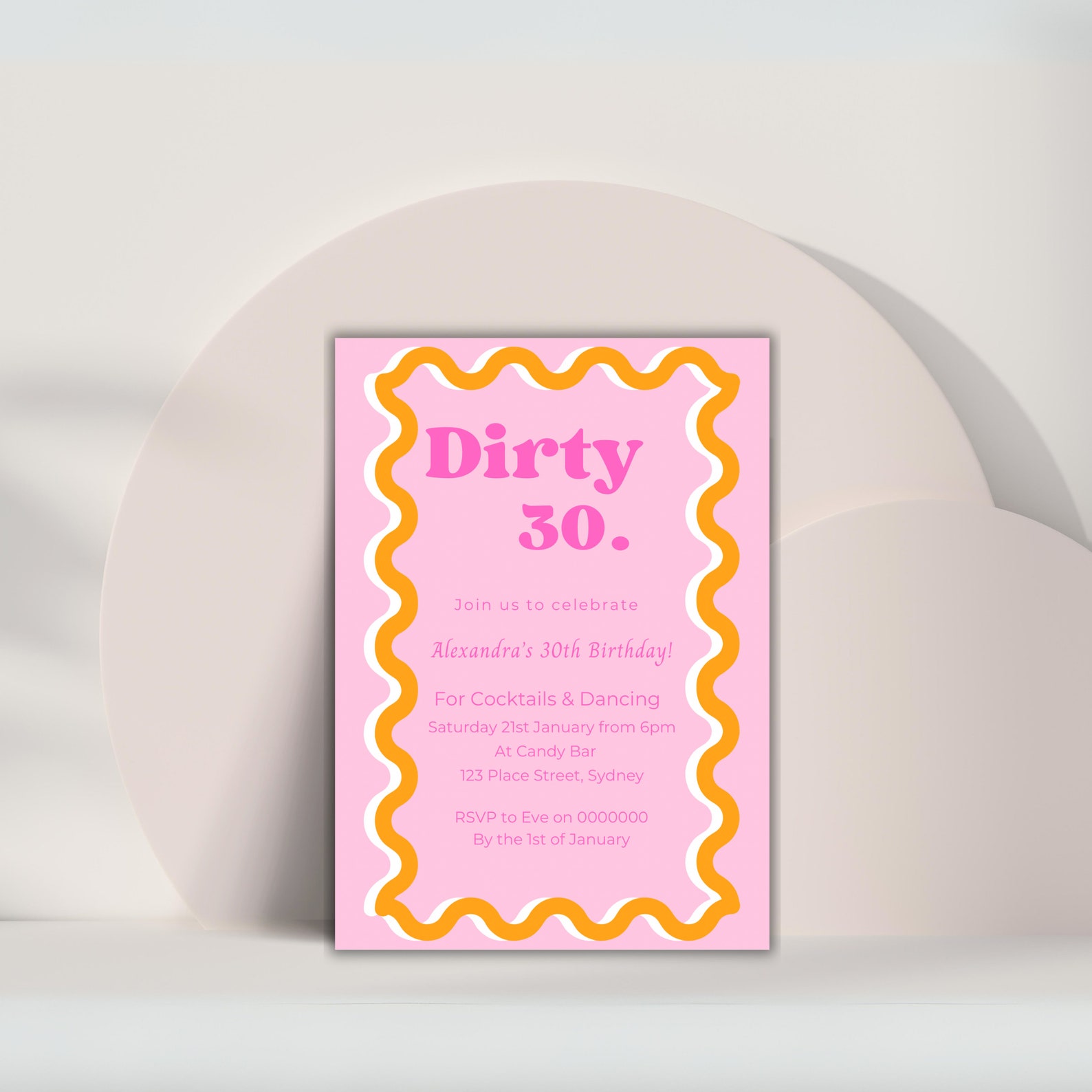 Dirty 30 Birthday Invitation, Pink and Orange Invite, Editable Invite ...