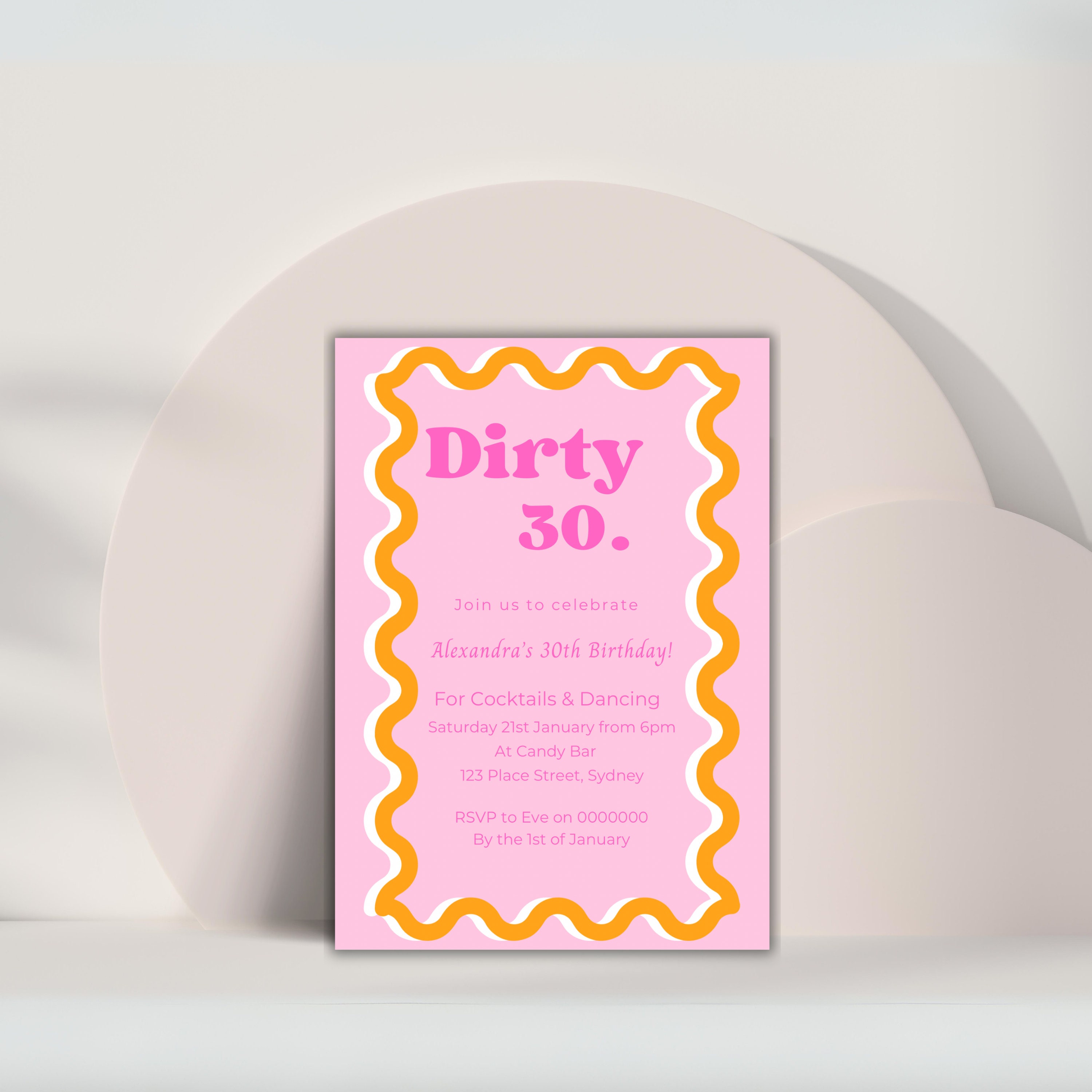 Dirty 30 Birthday Invitation, Pink and Orange Invite, Editable Invite ...