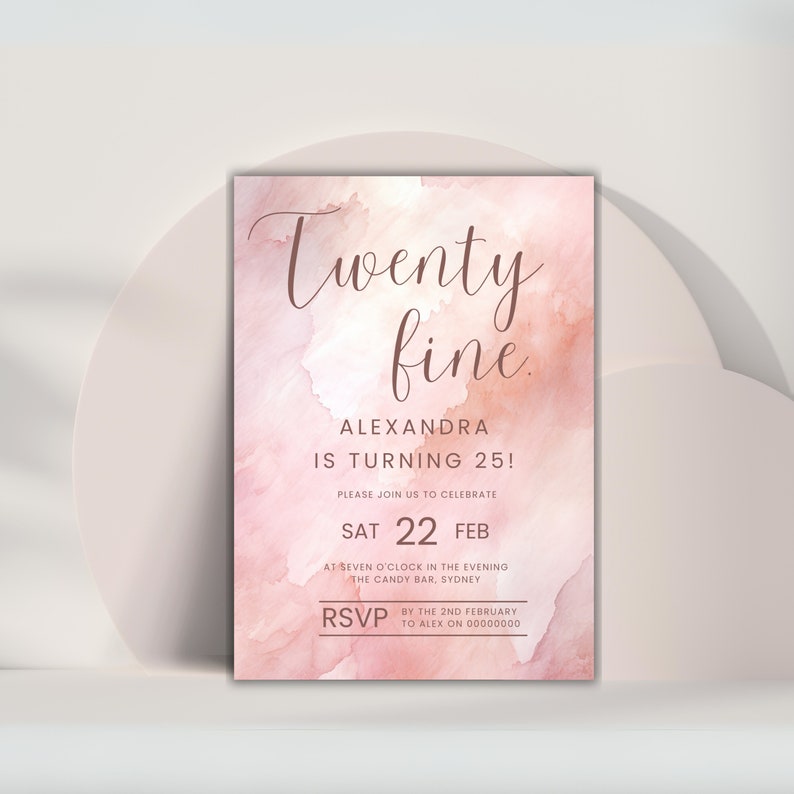 Twenty Fine, 25th Birthday Invitation, Pink Clouds Invite, Editable ...
