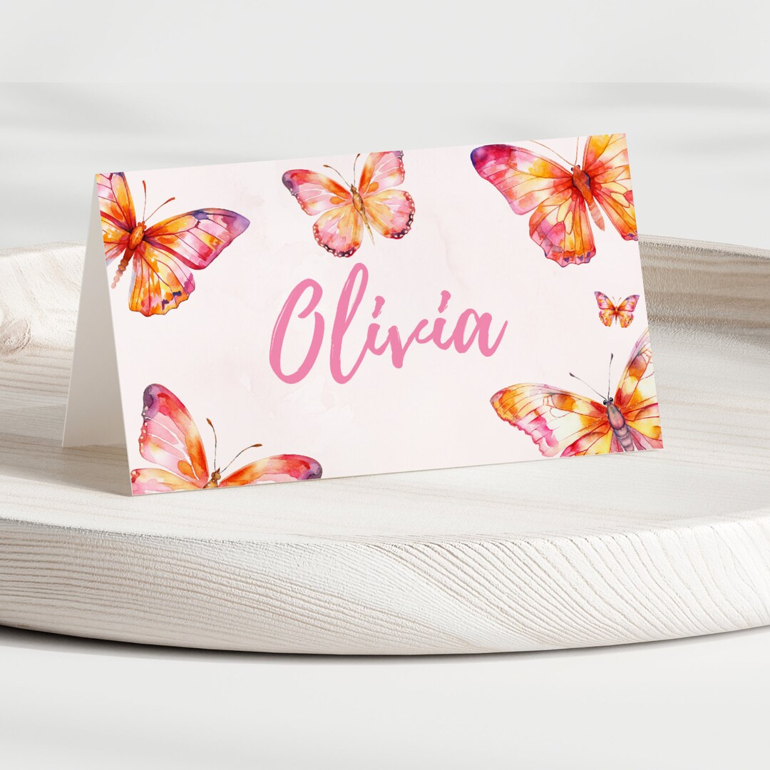 Butterflies Place Card, Bridal Shower Place Card, Editable Place Card ...