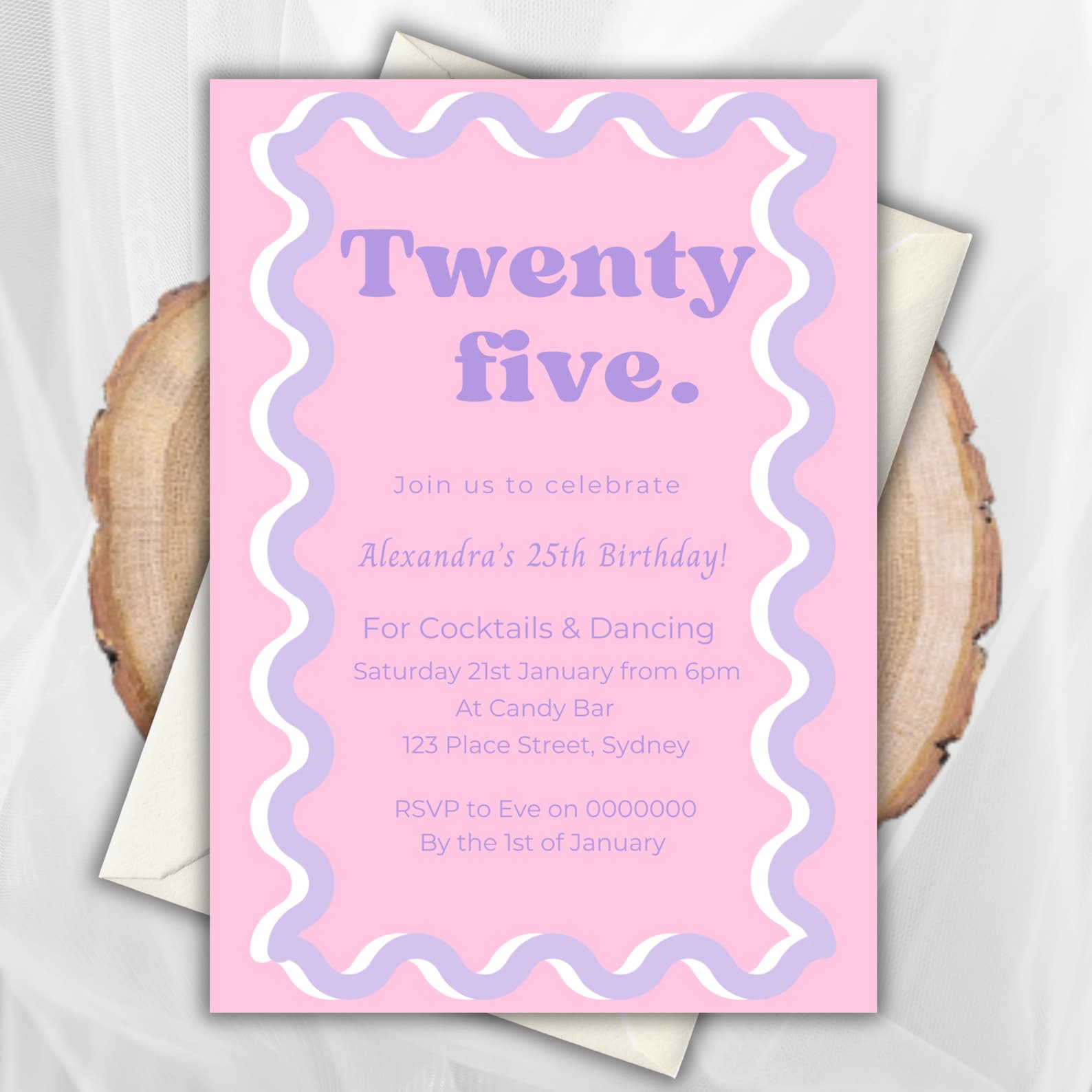 25th Birthday Invitation, Pink and Purple Invite, Editable Invite ...