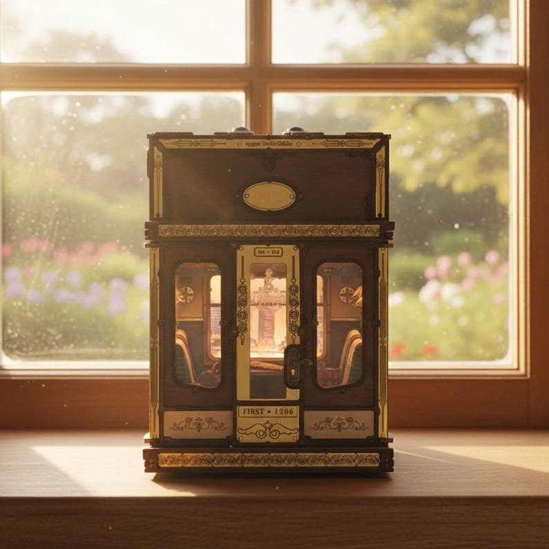 Illuminated 1940s Train Cabin Miniature Kit, DIY 3D Wooden Puzzle Book ...